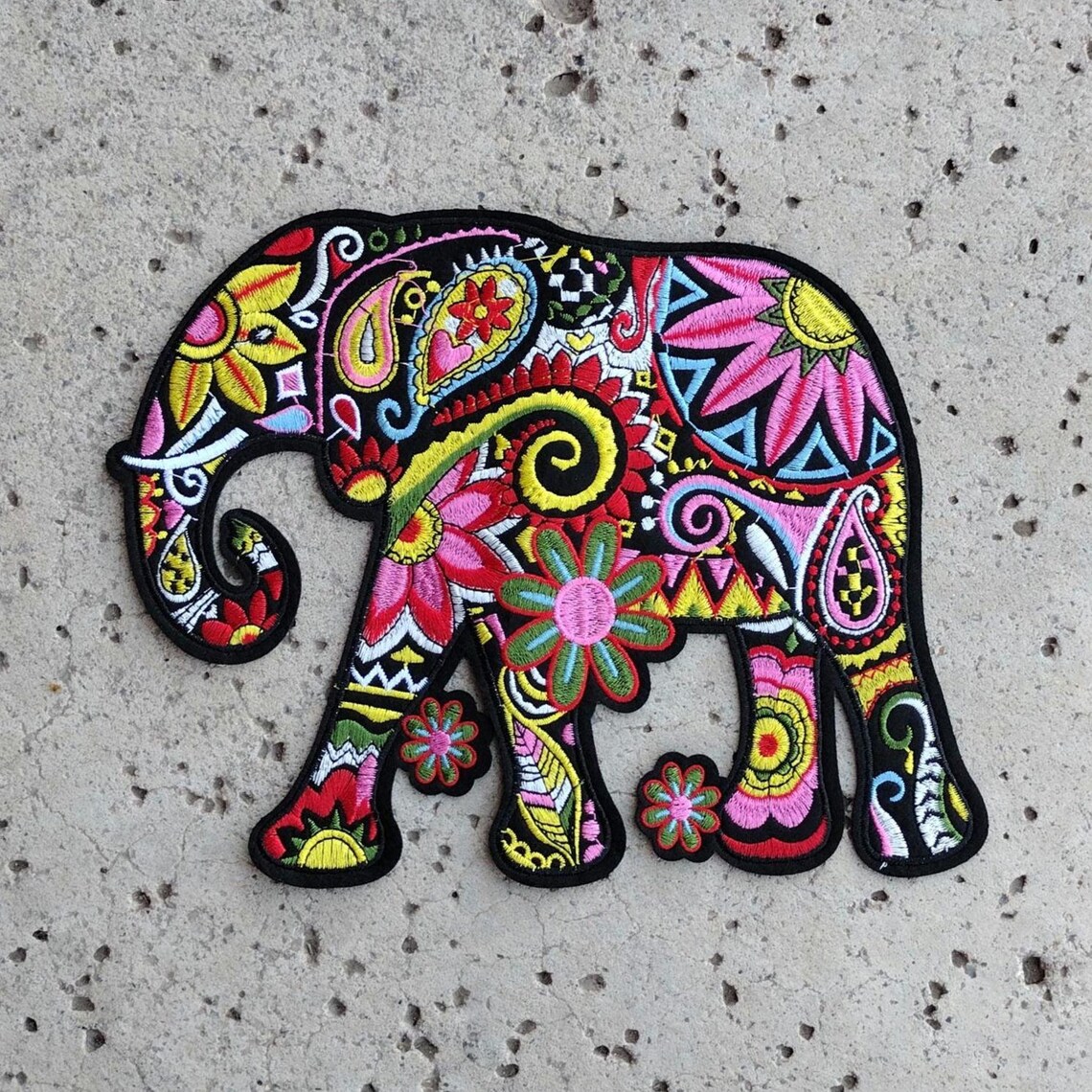 Indian Elephant Large Embroidered Iron-on Patches Multicolored Floral ...