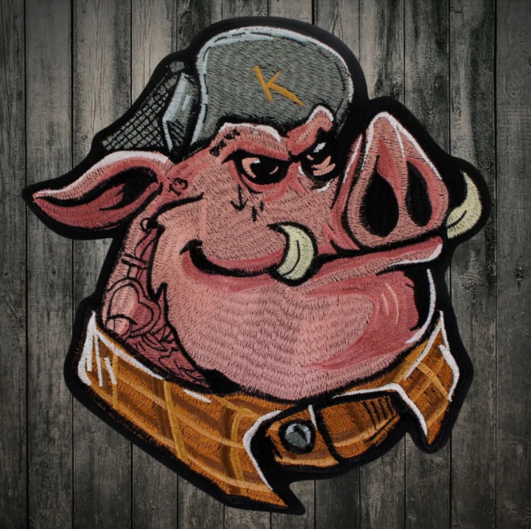 Hog Large Embroidered Iron-on Patch Pig Boar Biker Gangster Cowboy ...