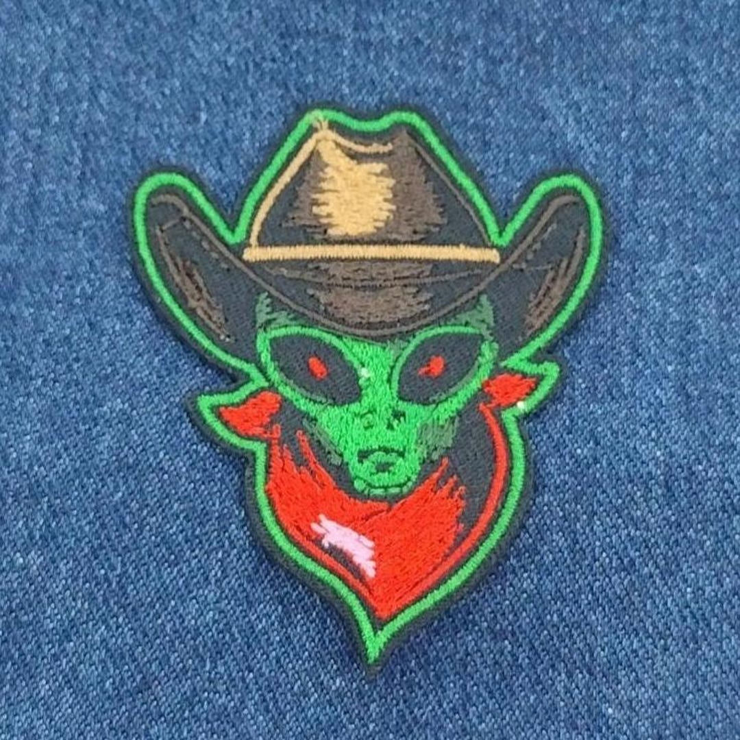 Cowboy Alien Embroidered Iron-on Patch Alien in a Cowboy Hat. DIY ...