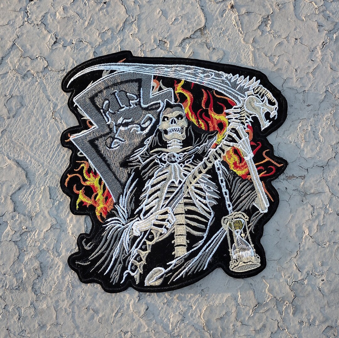 Grim Reaper With Flames Large Embroidered Iron-on Fabric Patch - Etsy