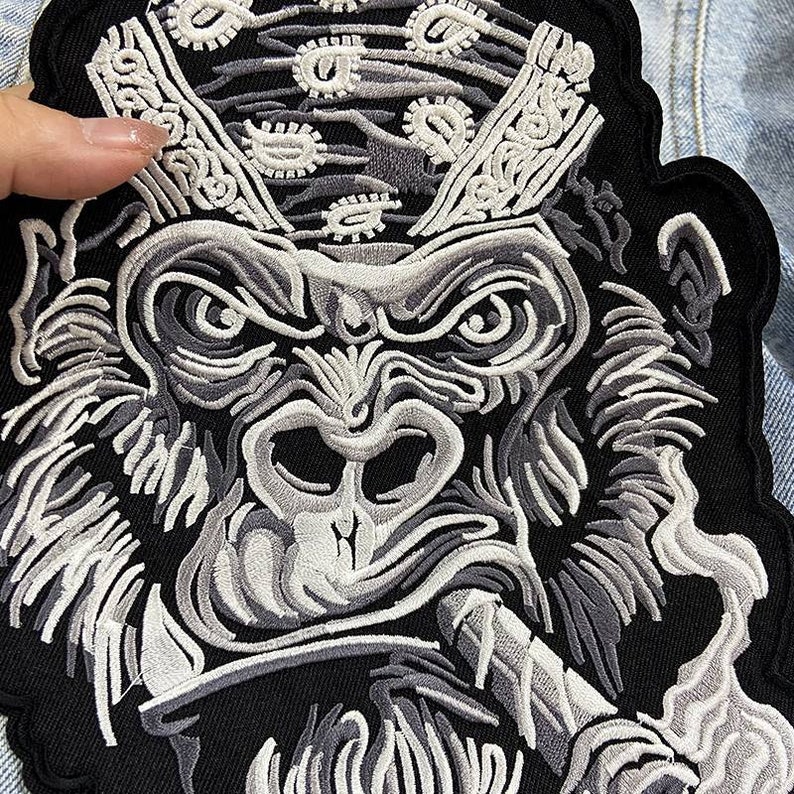 Smoking Gorilla Biker Embroidered Back Patch.jacket Patches. Diy ...