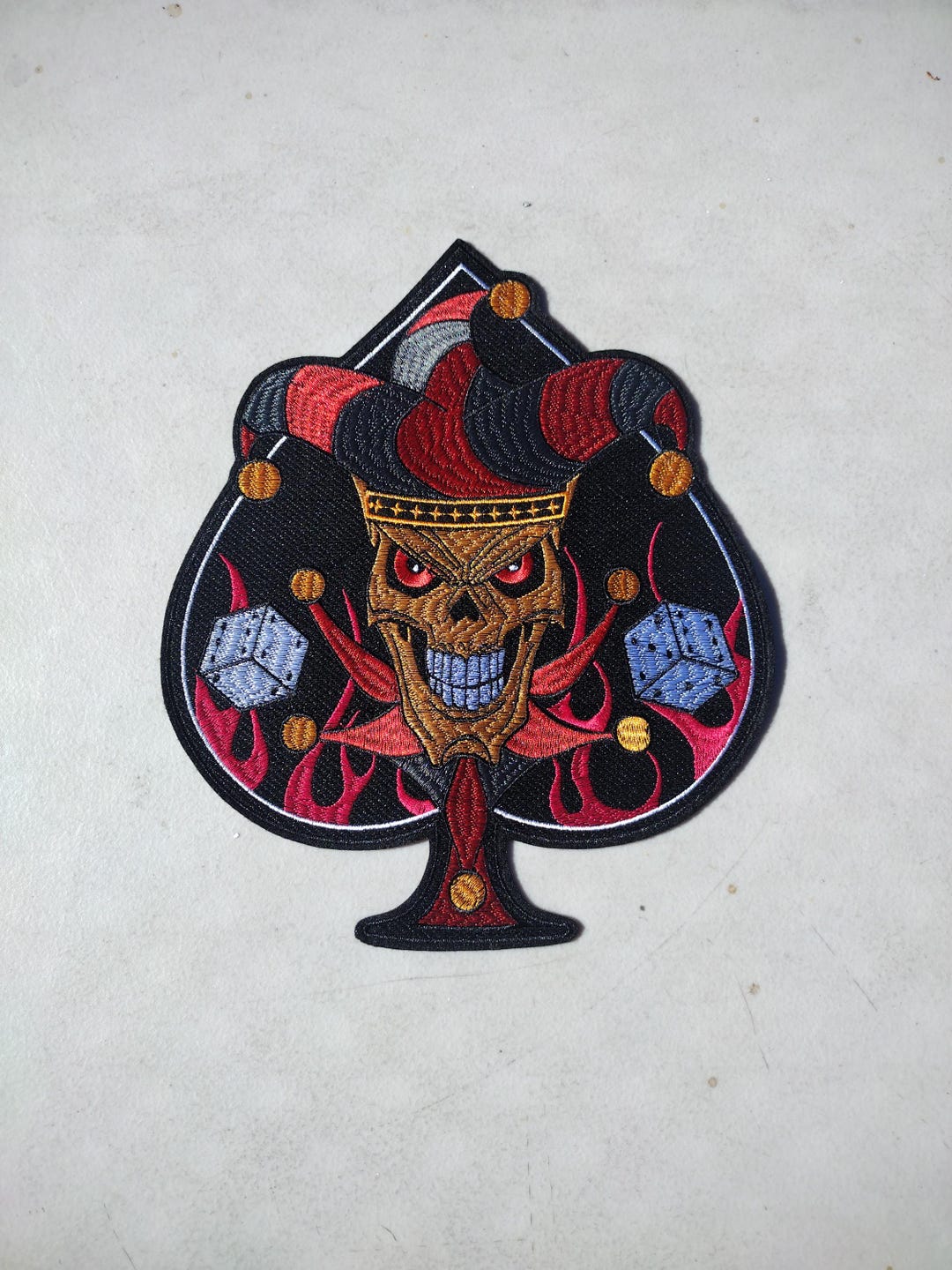 Spade Jester Clown Dice Skull Biker Hip Hop Large Embroidered Iron-on ...