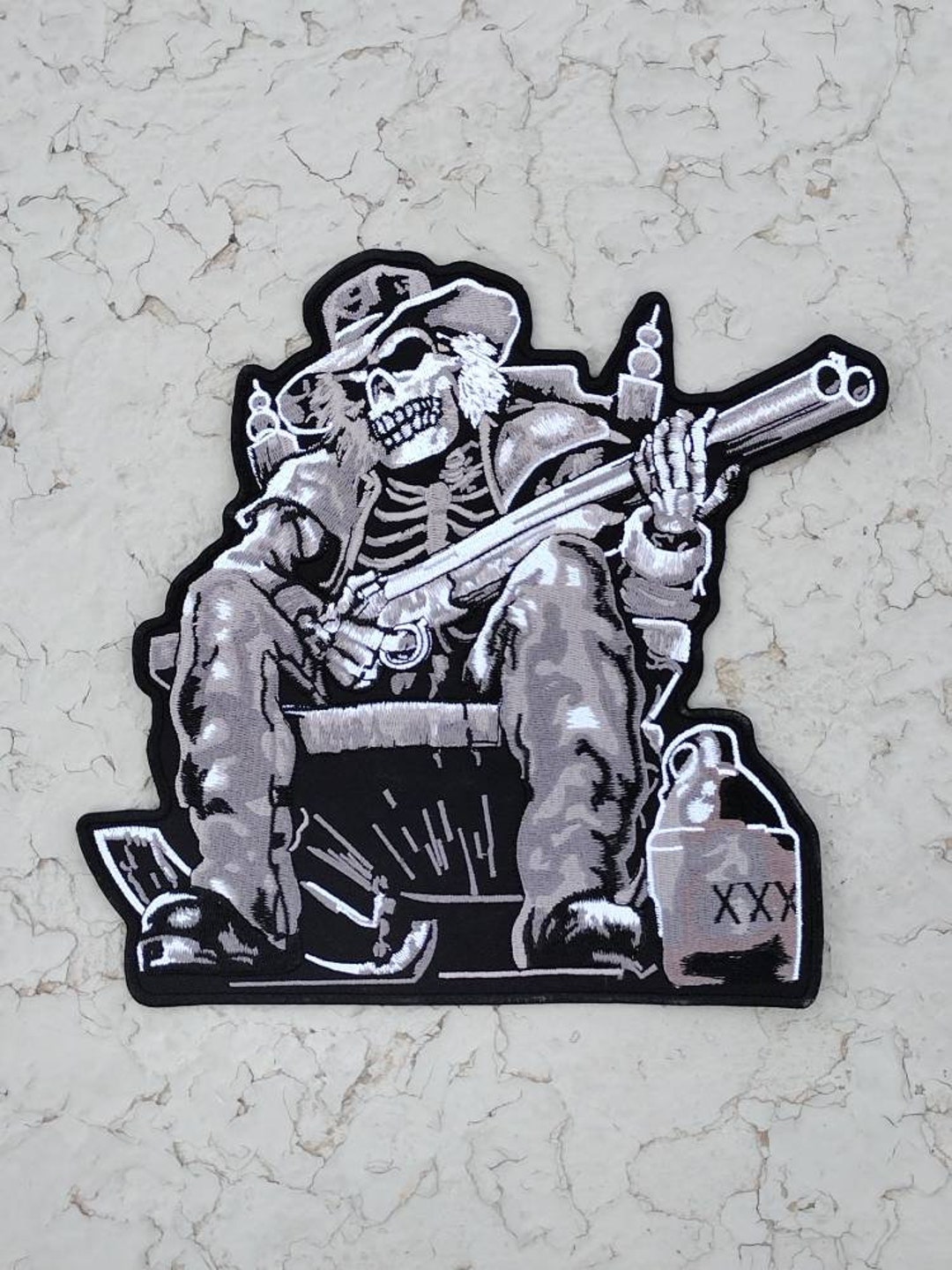 Cowboy Skeleton With Shotgun Large Embroidered Iron on Back Patch Biker ...