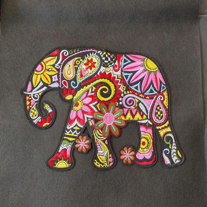 Indian Elephant Large Embroidered Iron-on Patches Multicolored Floral ...