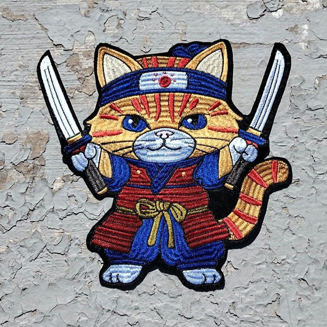 Samurai Ninja Cat Large Embroidered Iron-on Patch - Etsy