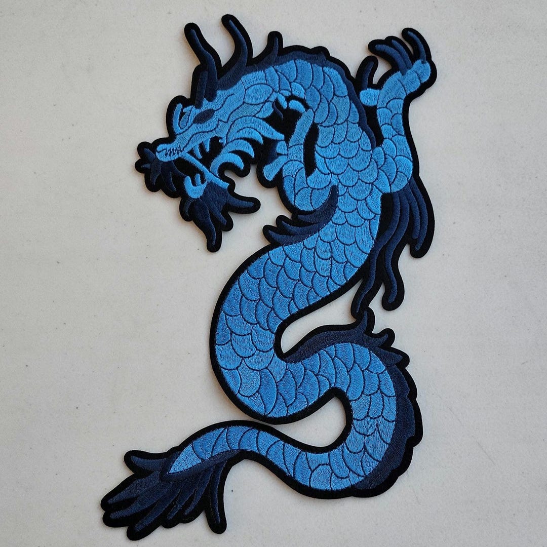 Blue Chinese Dragon Iron on Embroidered Patch DIY Clothing Decoration ...