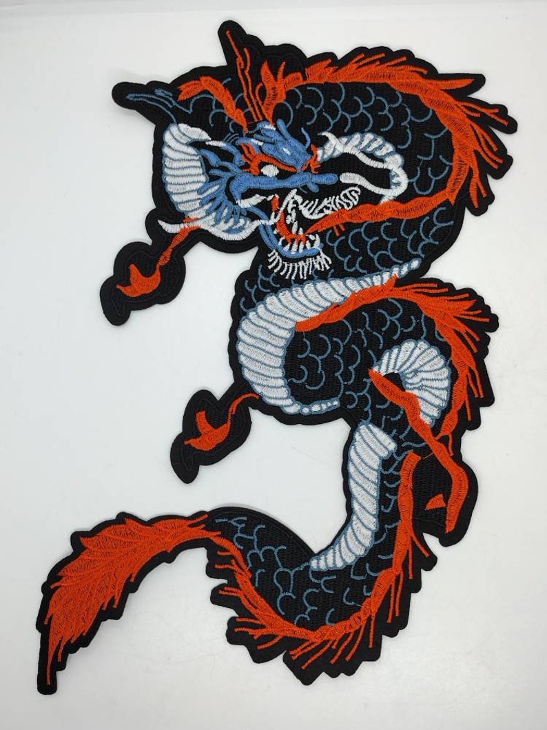 Chinese Dragon Red and Blue Iron on Embroidered Patch DIY Clothing ...