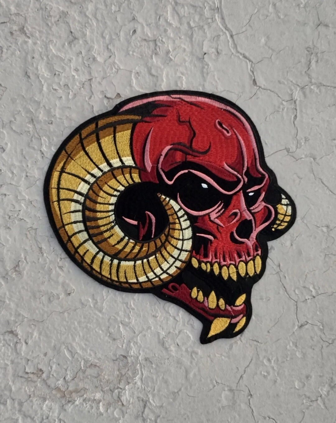 Red Skull Face Screaming Demon With Horns Large Embroidered Iron-on ...