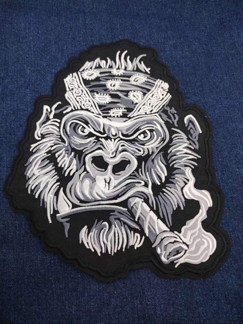 Smoking Gorilla Biker Embroidered Back Patch.jacket Patches. Diy ...