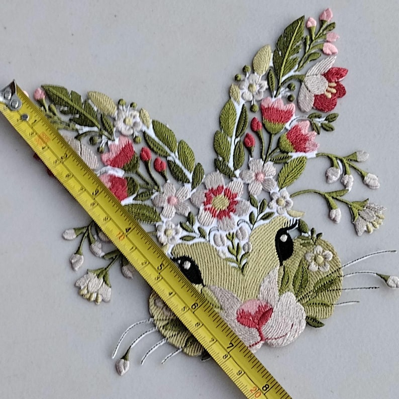 Rabbit With Flowers Fusion Embroidery Large Rabbit Iron-on Patches ...