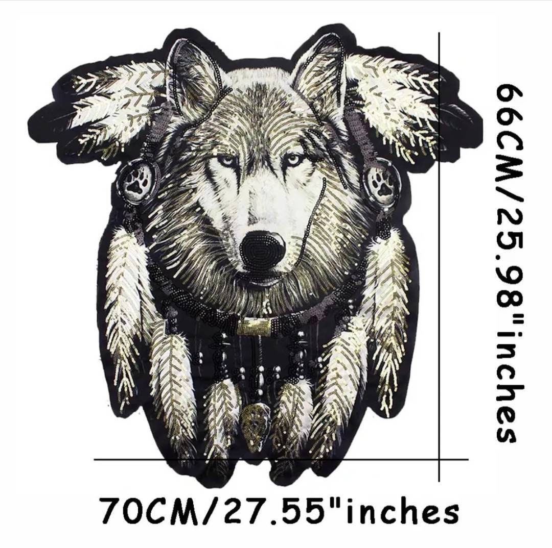 Extra Large Wolf Native American Sequin Cloth Patch Applique DIY Unique ...