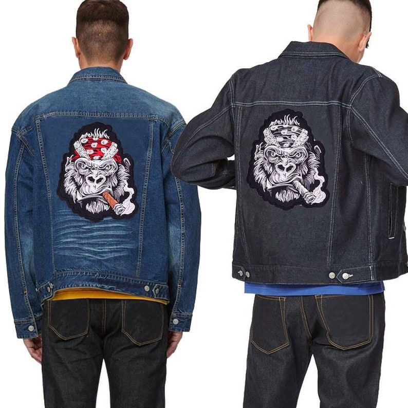 Smoking Gorilla Biker Embroidered Back Patch.jacket Patches. Diy ...
