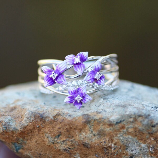 Violet Flower Ring - Etsy