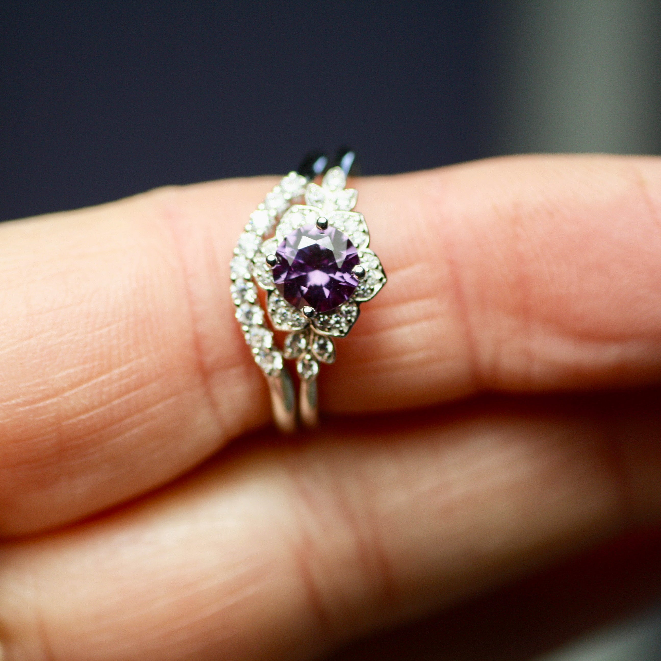 Color Change Alexandrite Engagement Ring Wedding Set Sterling | Etsy