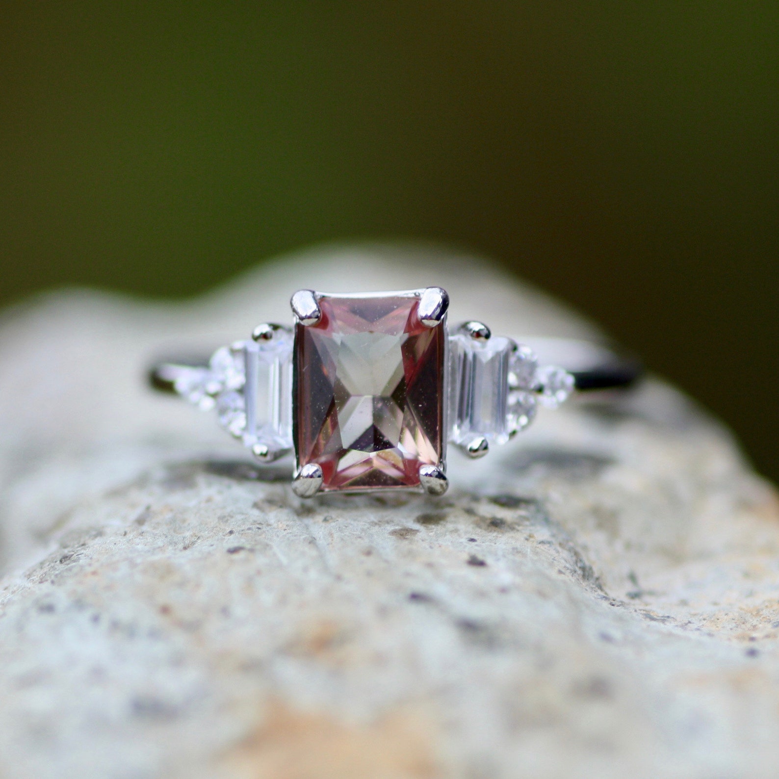Color Change Emerald Cut Diaspore Engagement Ring Sterling - Etsy