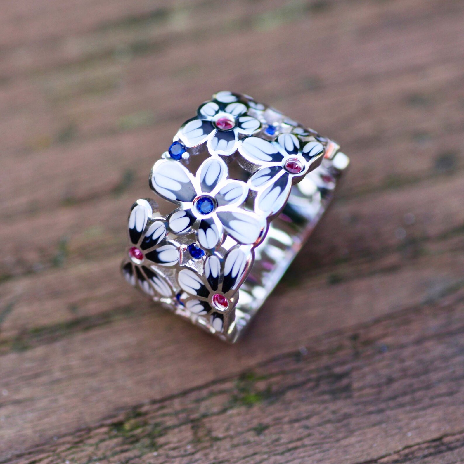 Daisy Flower Enameled Ring Sterling Silver 925 With Cubic | Etsy
