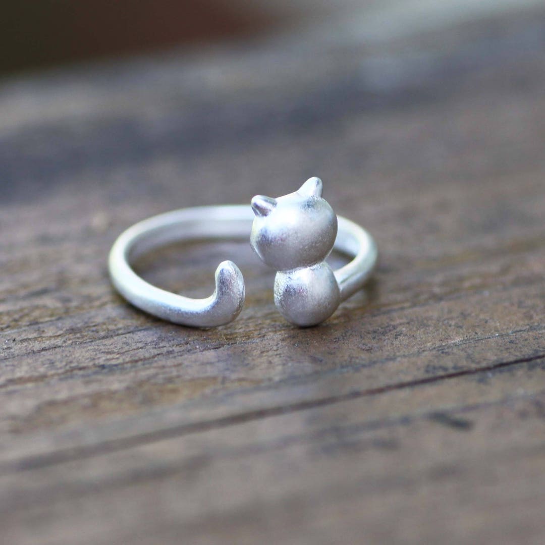 Cute Silver Kitty Cat Ring , Adjustable Size, Girlfriend Gift - Etsy