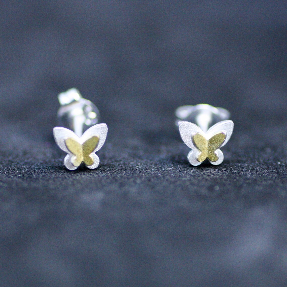 Tiny Two Tone Butterfly Earrings in 925 Sterling Silver | Etsy