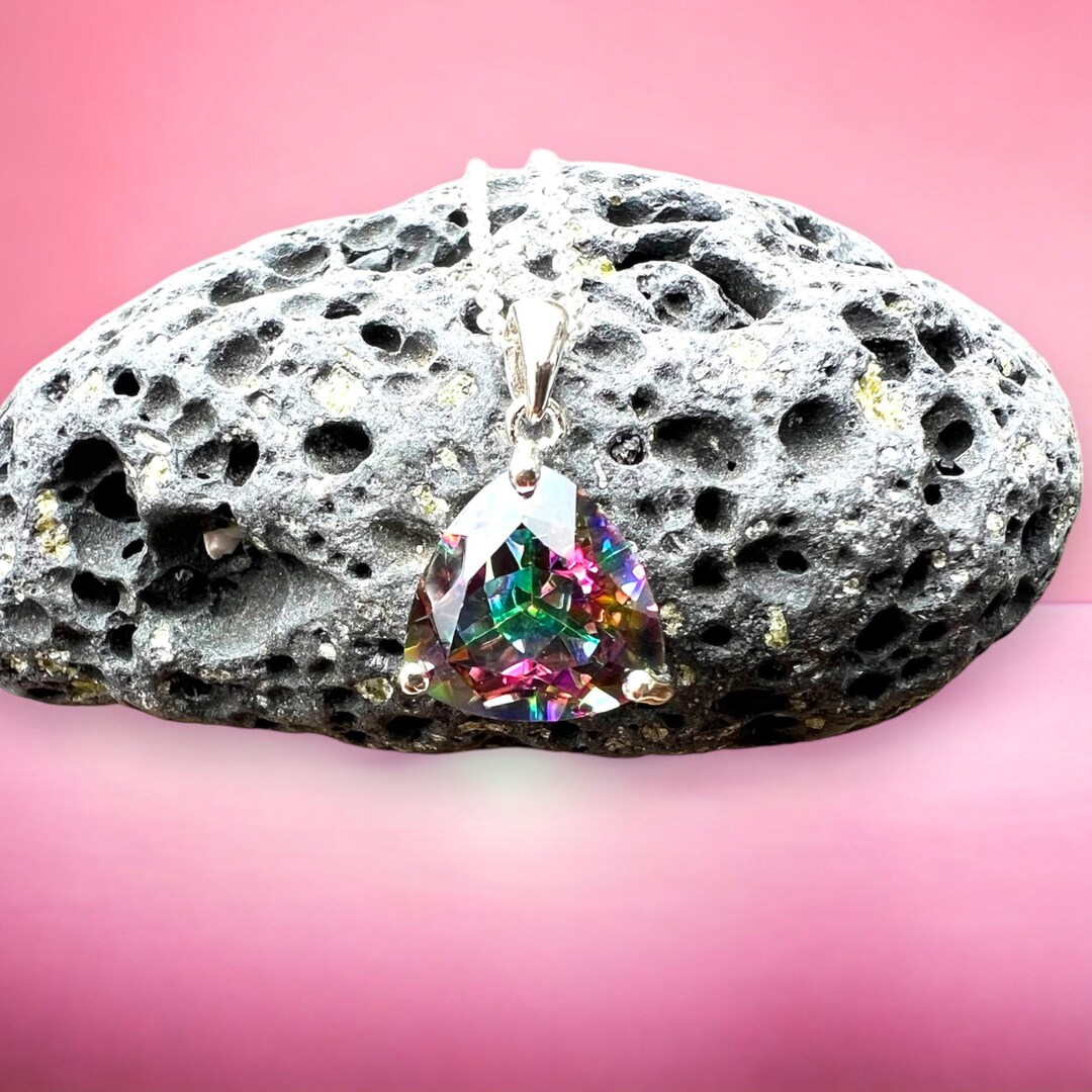 Natural Rainbow Mystic Quartz Pendant Solid Sterling Silver 925 ...
