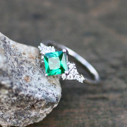 Lab Emerald Ring 925 Sterling Silver Ringemerald Engagement - Etsy