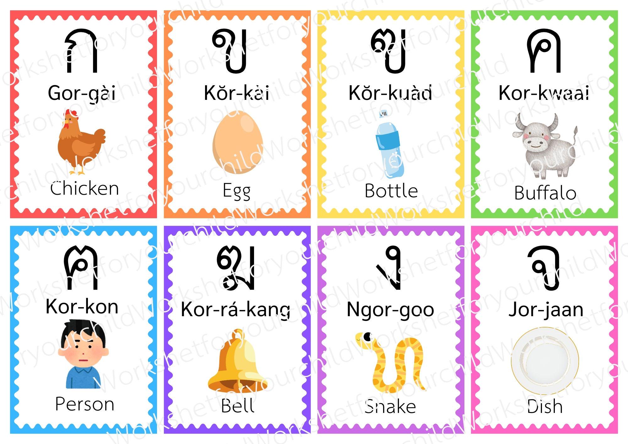 Digital Printable Thai Alphabet With Pronunciation Flash Card - Etsy