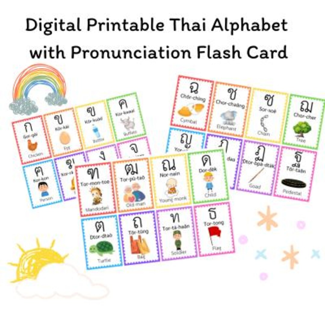 Digital Printable Thai Alphabet With Pronunciation Flash Card - Etsy