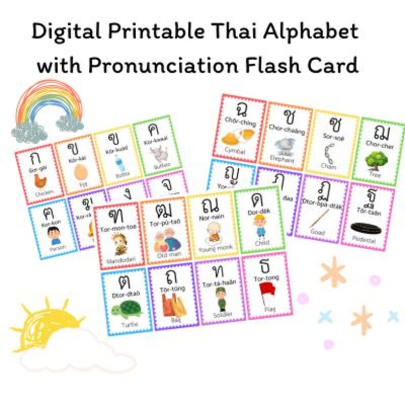 Digital Printable Thai Alphabet With Pronunciation Flash Card - Etsy