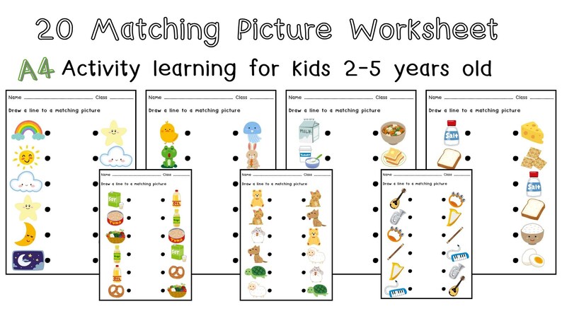 Digital Printable Worksheet 20 Matching Picture Worksheet (A4 Activity ...