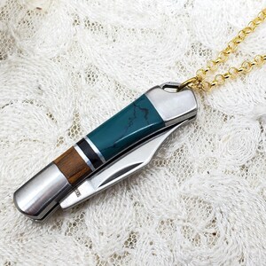 Mini Pocket Knife Necklace, 2 Closed Working Knife Pendant Charm ...