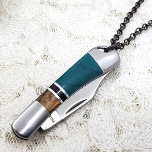Mini Pocket Knife Necklace, 2 Closed Working Knife Pendant Charm ...