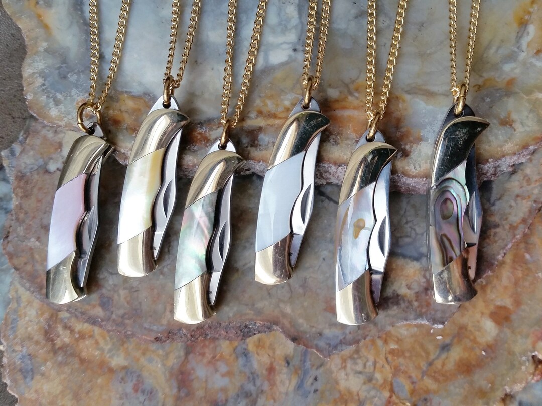 Knife Necklace, QUALITY CHAIN, Miniature 1 1/2 " Working Pocket Knife ...