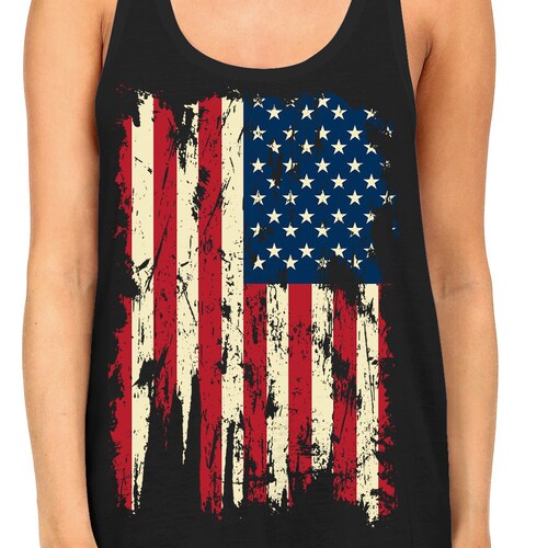 American Flag Distressed Lady TANK TOP Patriotic Tattered - Etsy