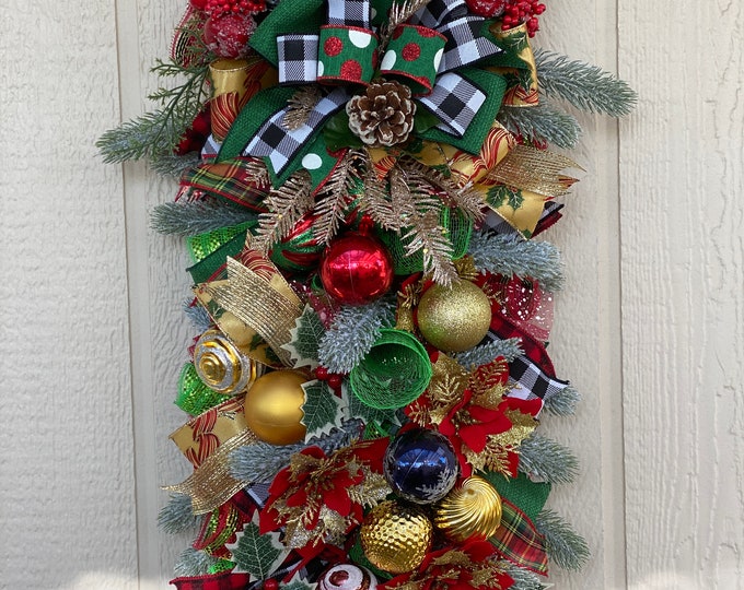 Christmas Swag, Christmas Paint Stick Wreath, Ornament Swag, Berries ...