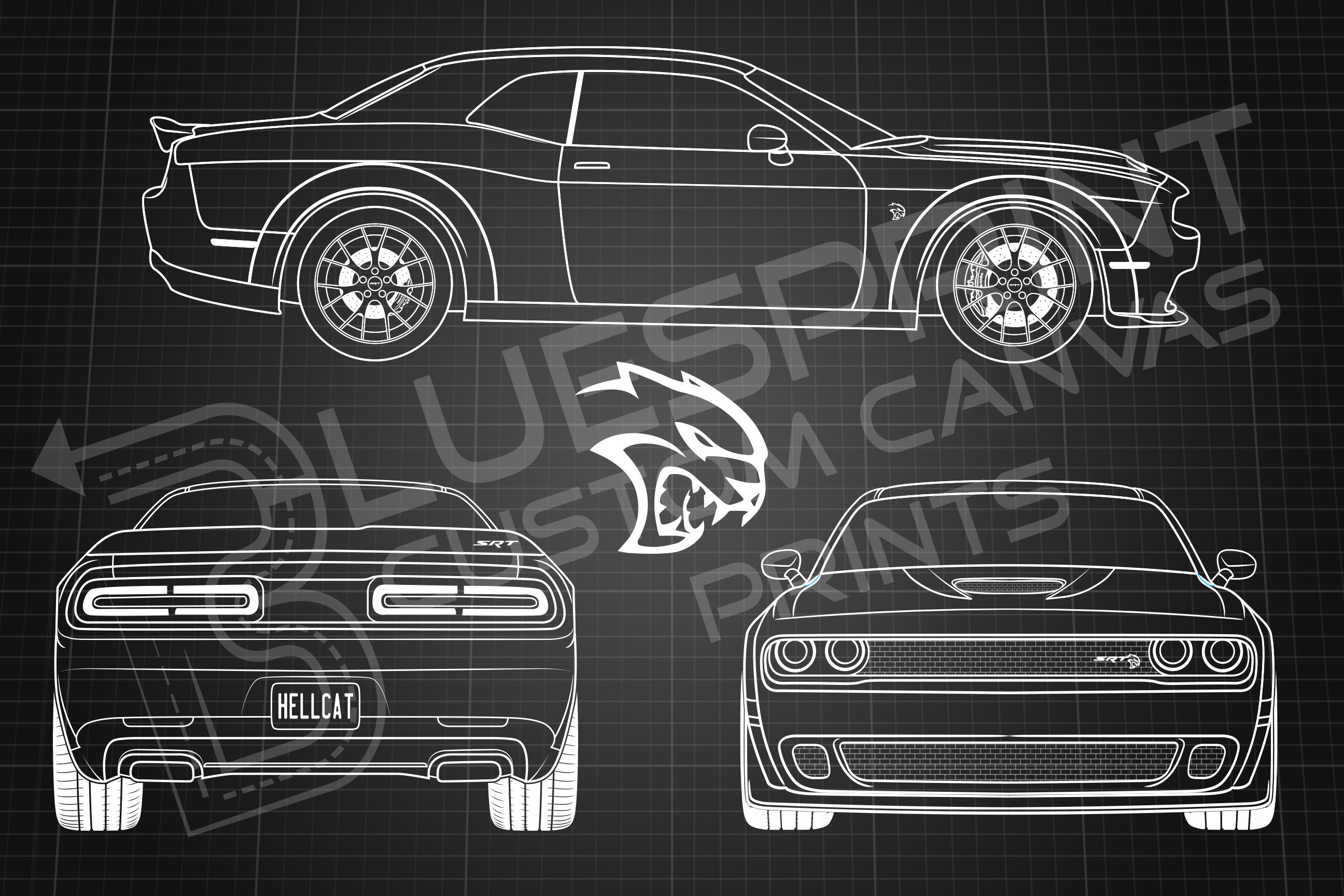 Custom Dodge Challenger SRT Blueprint Canvas | Etsy