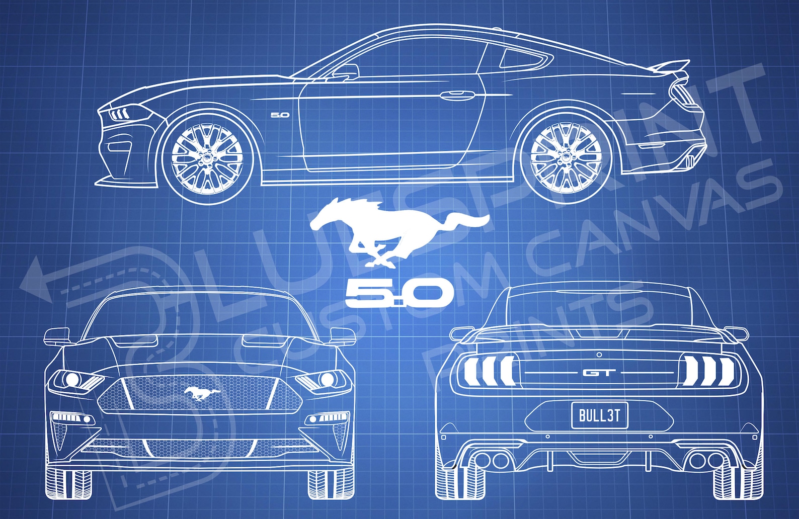 Ford Mustang GT Blueprint Canvas | Etsy