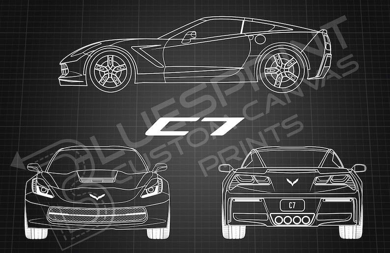 Custom Chevrolet Corvette C7 Blueprint Canvas | Etsy