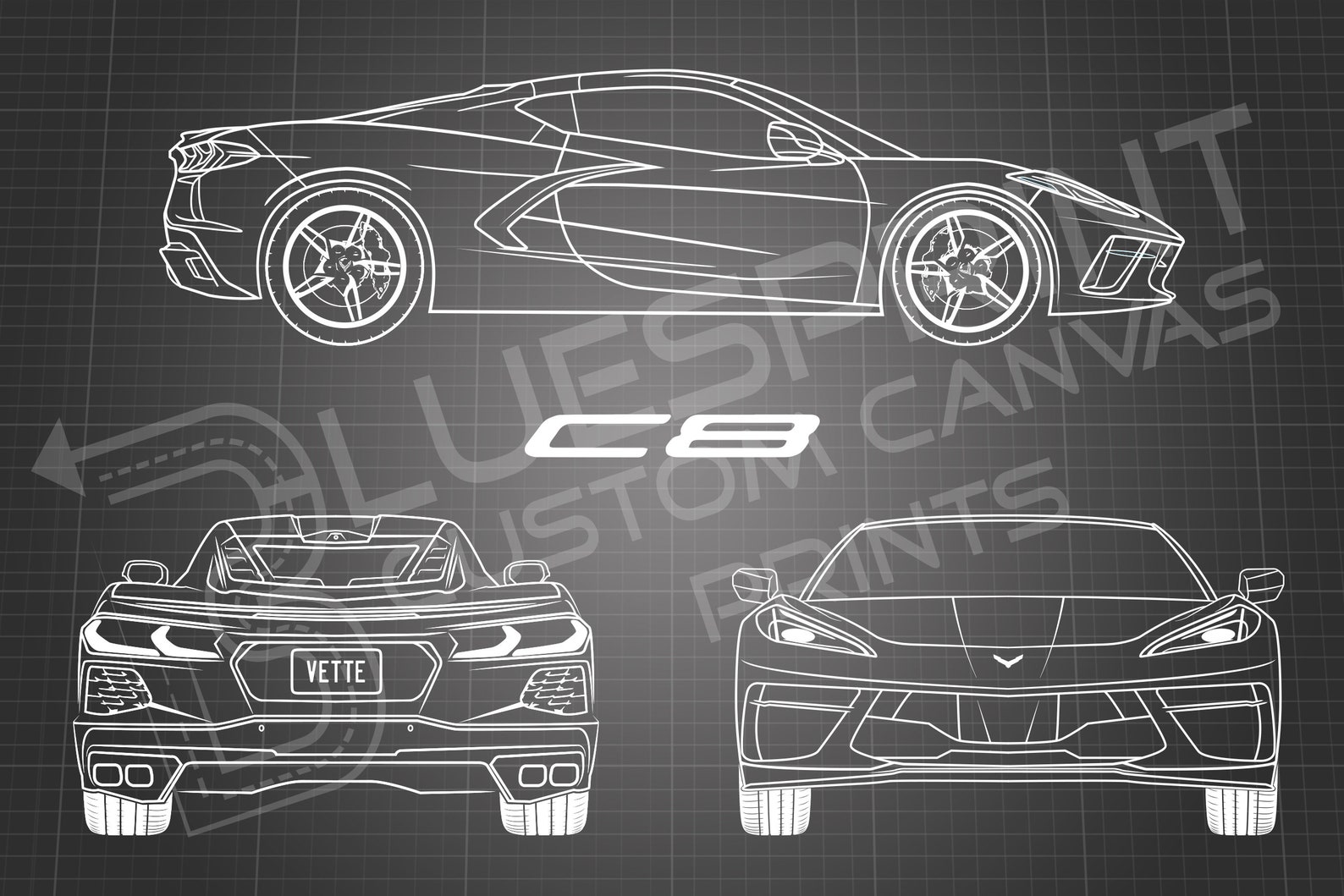 Chevrolet Corvette C8 Blueprint Canvas personnalisée | Etsy