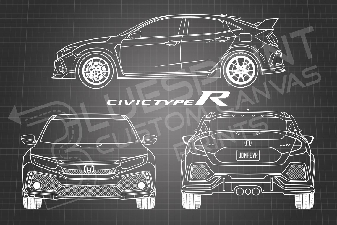 Custom Honda Civic Type R Blueprint Canvas | Etsy