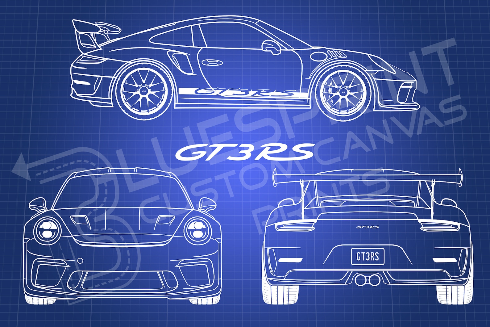 Custom Porsche 911 GT3RS Blueprint Canvas | Etsy