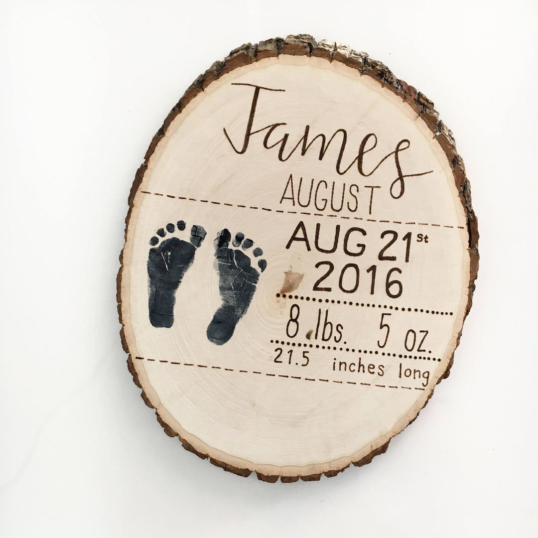 Baby Announcement Birth Announcement Custom Wood Round Tree - Etsy