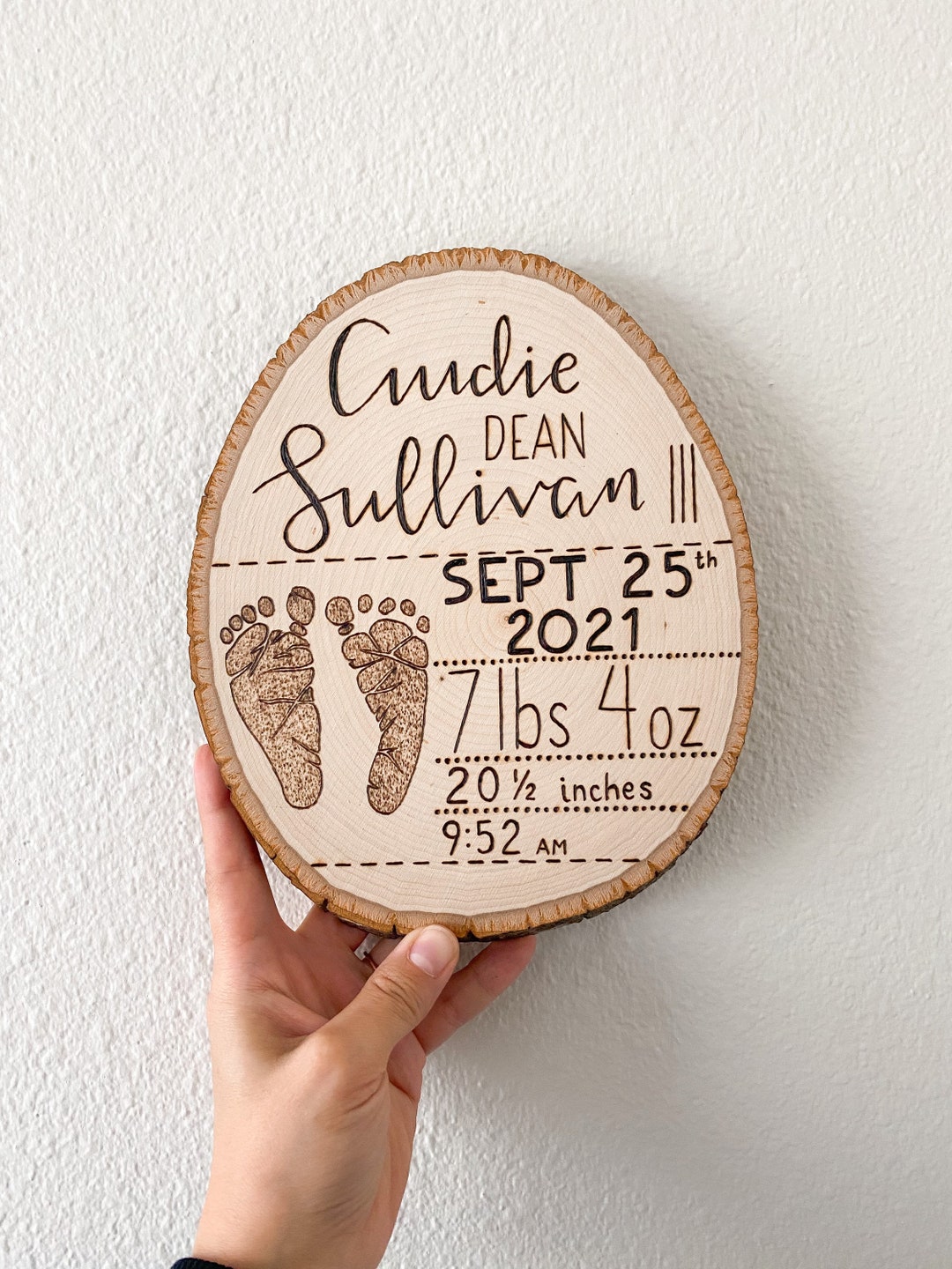 Baby Announcement Birth Announcement Custom Wood Round Tree Slice - Etsy
