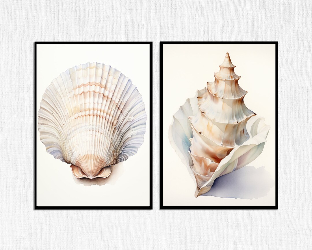 Conch & Scallop Shell Art Print: Coastal Decor (digital Print) - Etsy