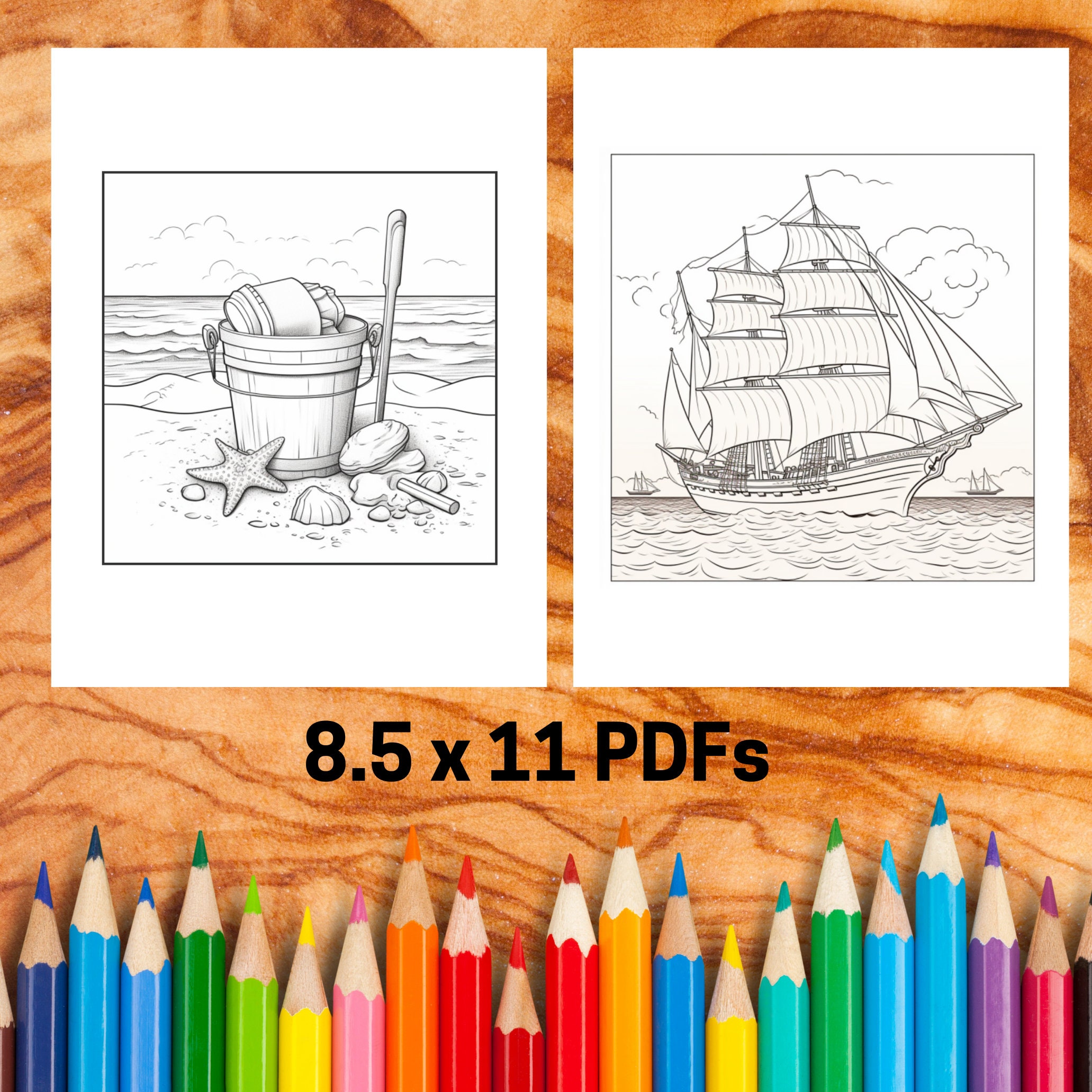 16 Beach Themed Coloring Pages for Kids Digital Download Ocean Themed ...