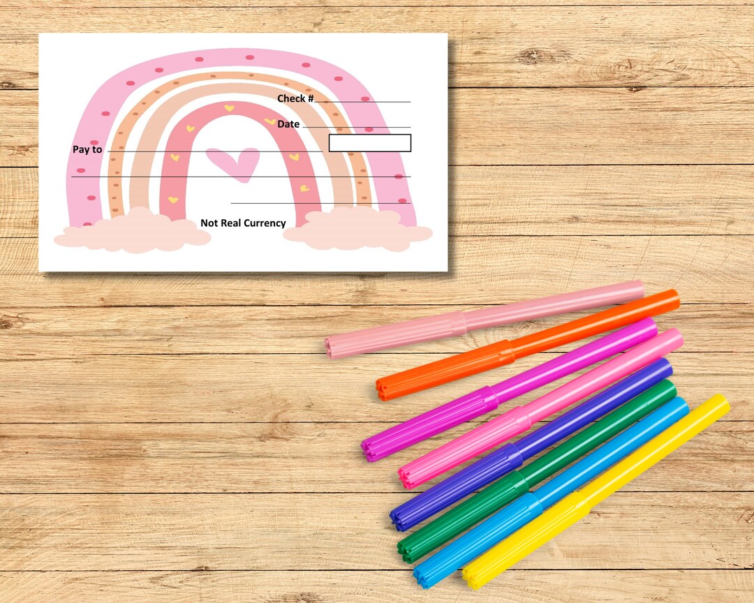 50 Play Checks for Kids, Rainbow Design, Pretend Play, Children's Gift ...