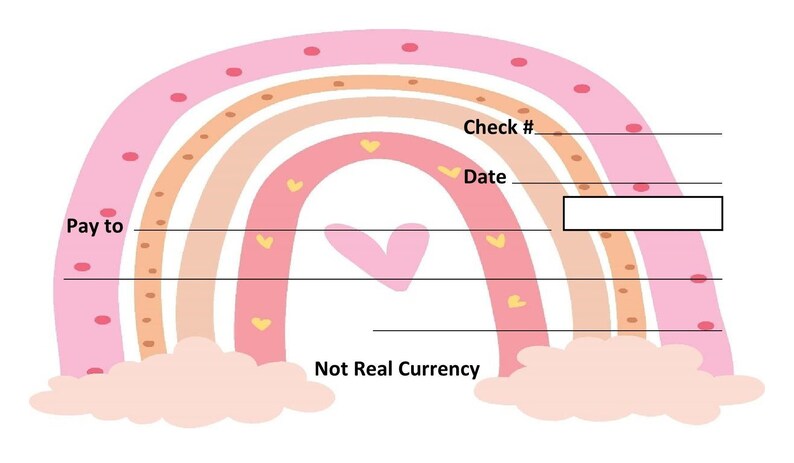 50 Play Checks for Kids, Rainbow Design, Pretend Play, Children's Gift ...