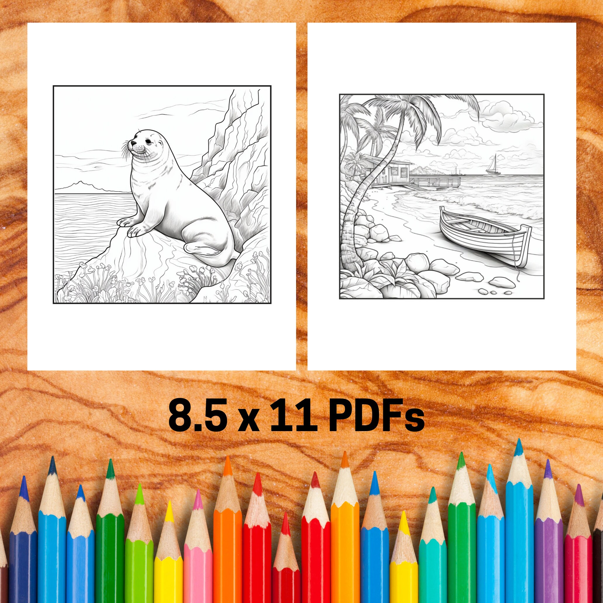 16 Beach Themed Coloring Pages for Kids Digital Download Ocean Themed ...