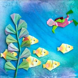 Underwater, Scuba Diver, Origami Mixed-media Painting (artist's Print ...