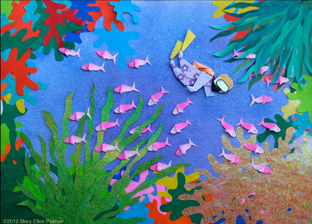 Origami Scuba Diver Art Print, Coral Cove Mixed-media (matted) - Etsy