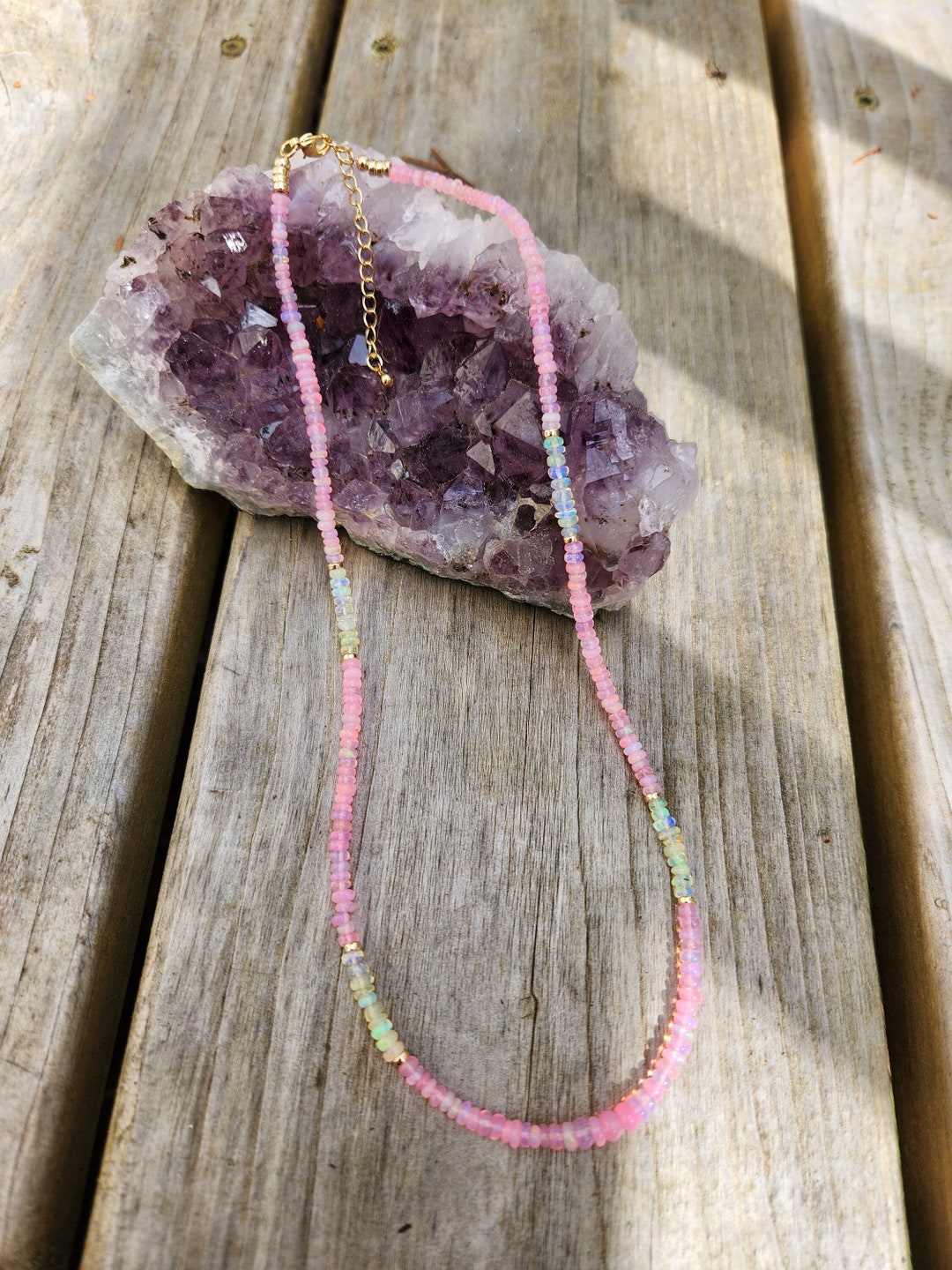 Genuine Ethiopian Pink and White Opal Necklace With 14k Gold Filled ...