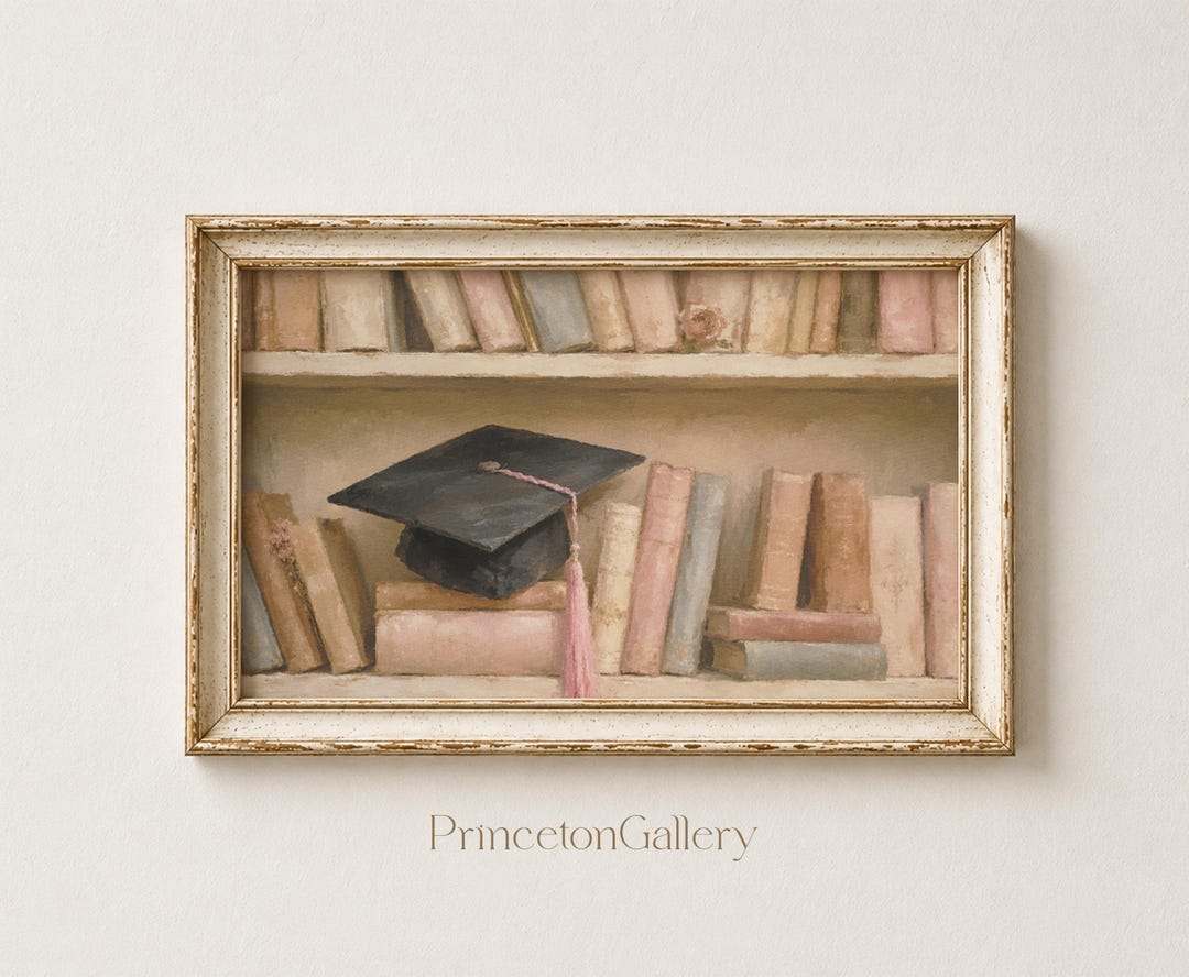 Graduation Pastel Bookshelf Wall Art Printable, Vintage Academic ...